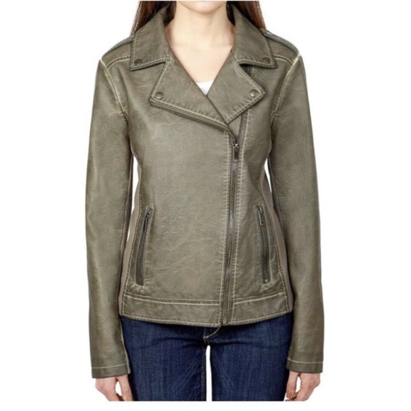 Sebby | Jackets & Coats | Sebby Collection Taupe Faux Leather Moto ...